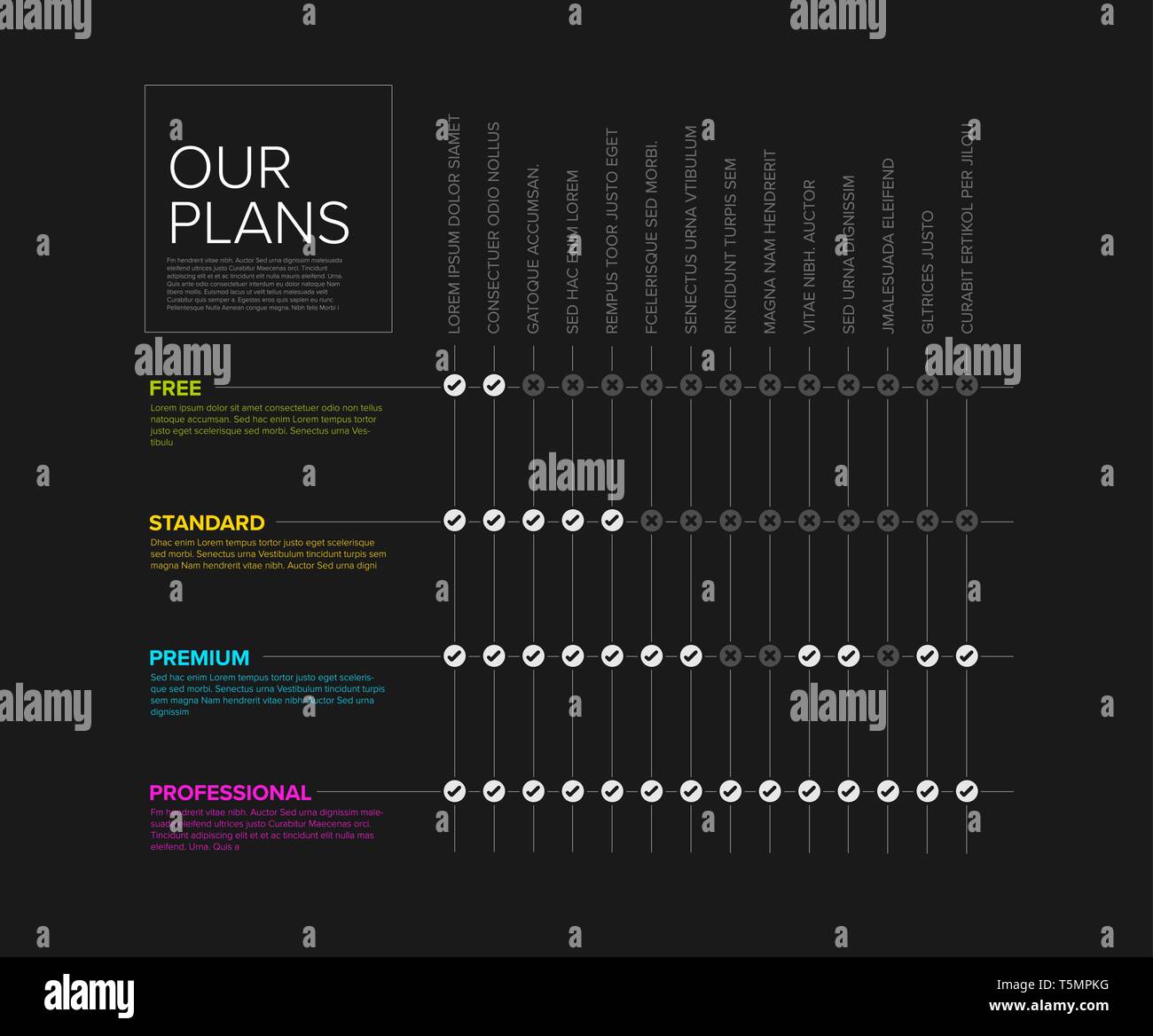 Products service feature compare list table template with various ...
