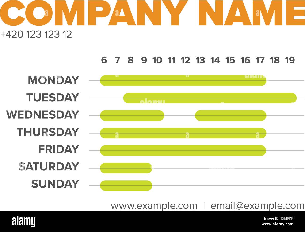 Shop opening time hours vector template with highlighted open hours ...