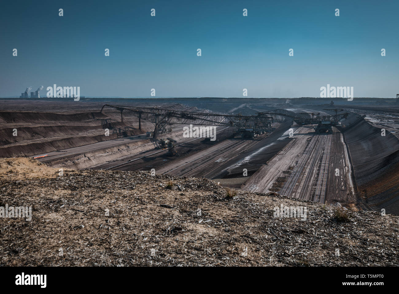 Coal mining landscape with big excavator in front near boxberg, germany ...