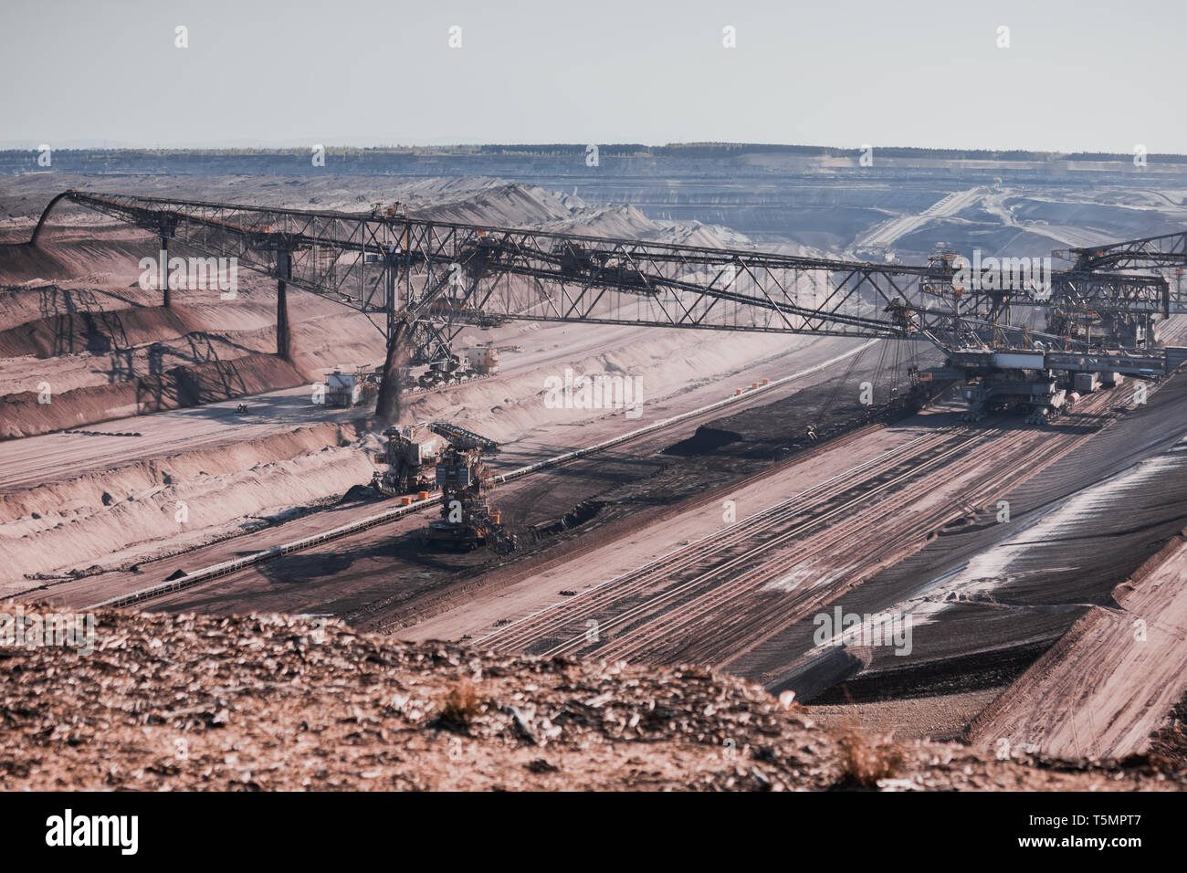 Coal mining landscape with big excavator in front near boxberg, germany ...