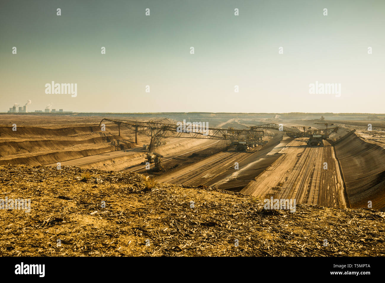 Coal mining landscape with big excavator in front near boxberg, germany ...