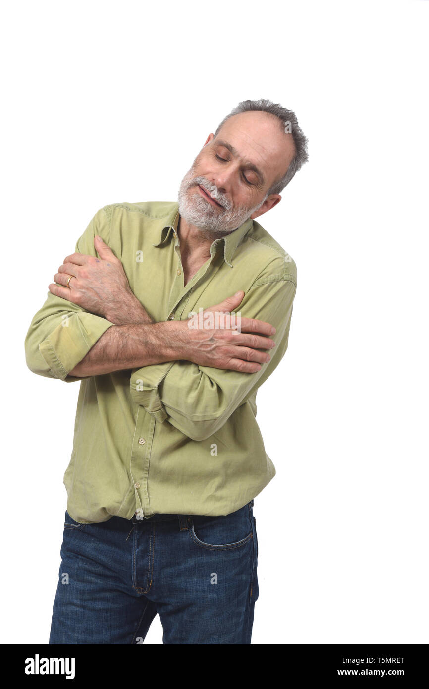 man hugging on white background Stock Photo - Alamy