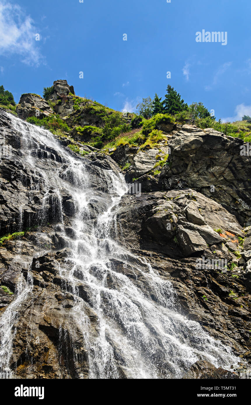 The waterfall called Balea on the Transfagarasan road from Fagaras ...