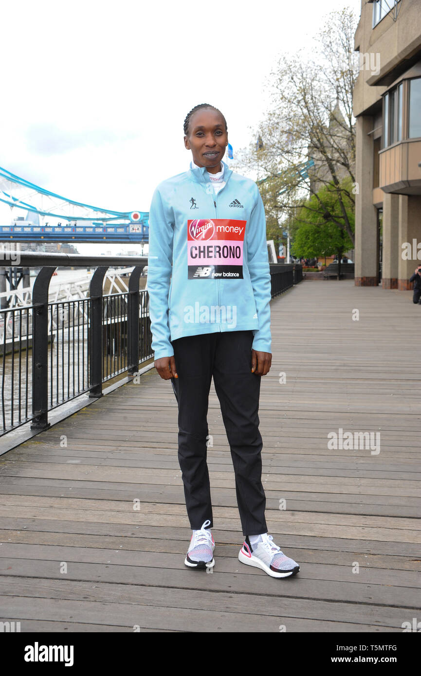 Gladys Cherono seen during the women's elite marathon photocall at ...