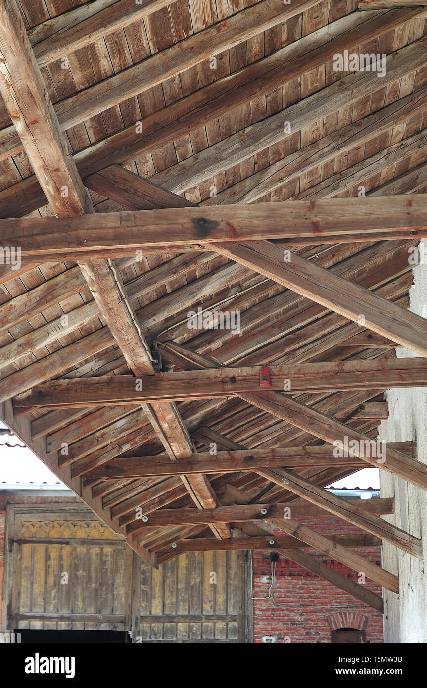 wooden beams of projecting roof of old german farmhouse Stock Photo - Alamy