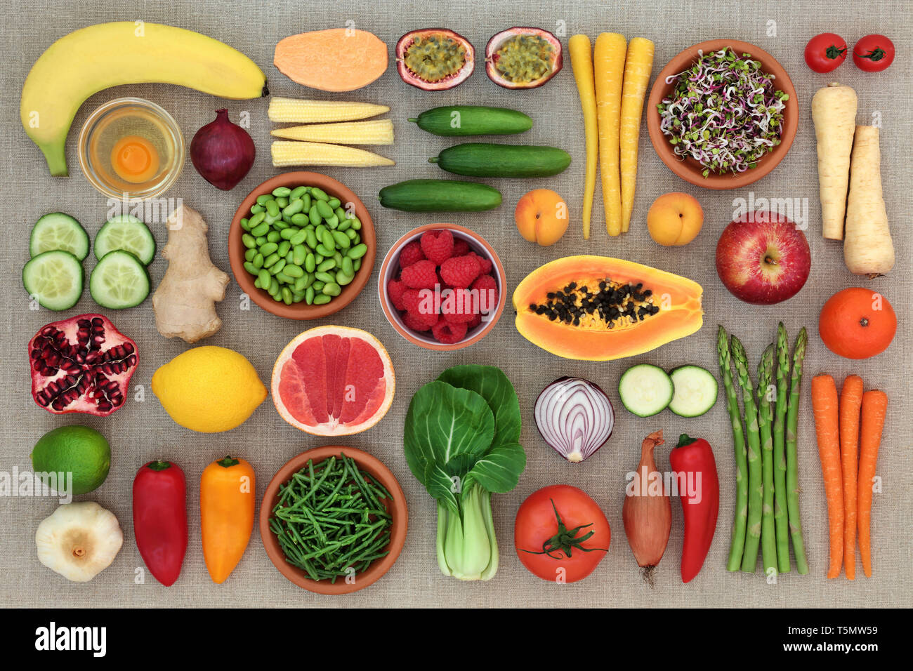 Health food for fitness concept with dairy, fresh fruit and vegetables ...