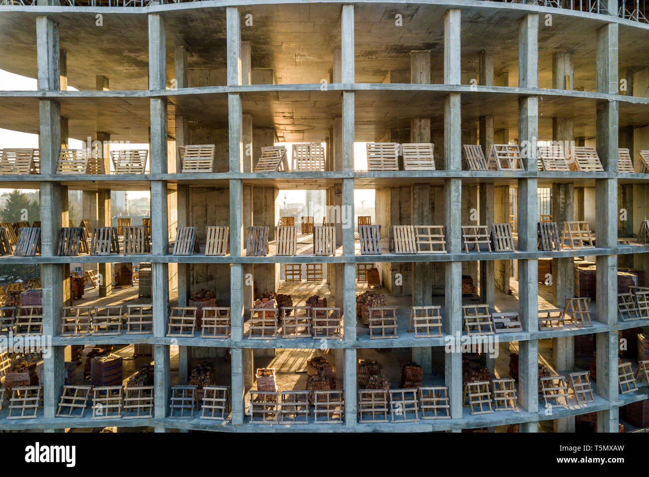 Modern building under construction detail, concrete frame, window ...