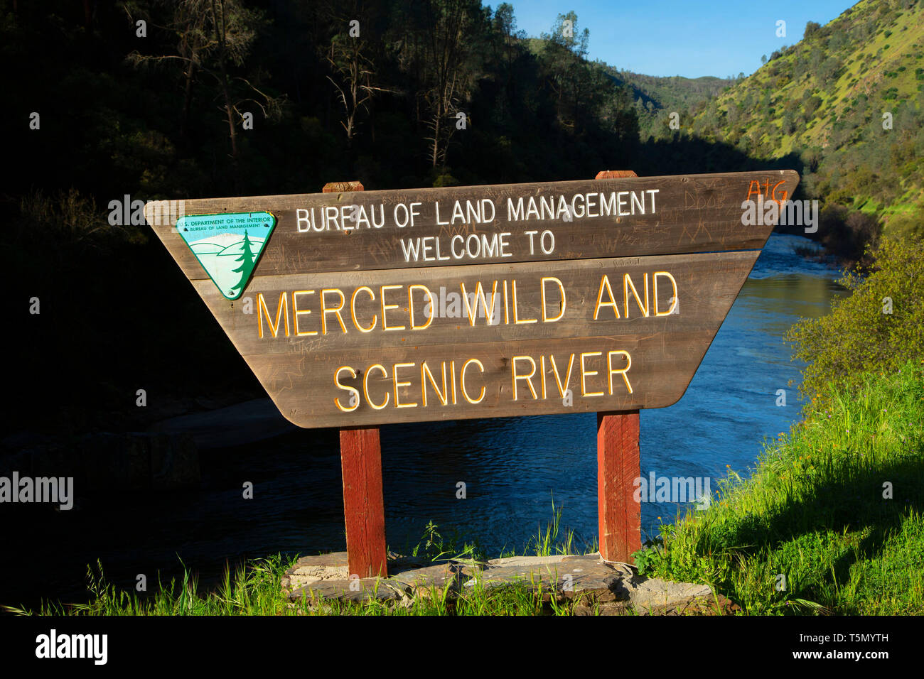 Entrance sign, Merced Wild and Scenic River, Merced River Recreation ...