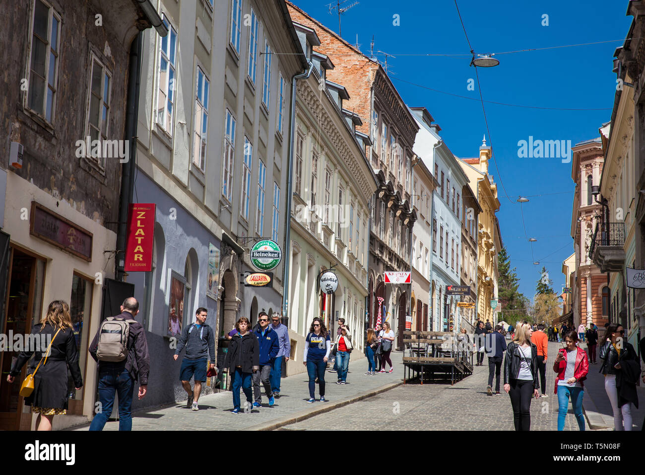 ZAGREB, CROATIA - APRIL, 2018: Locals and tourists walking at a ...