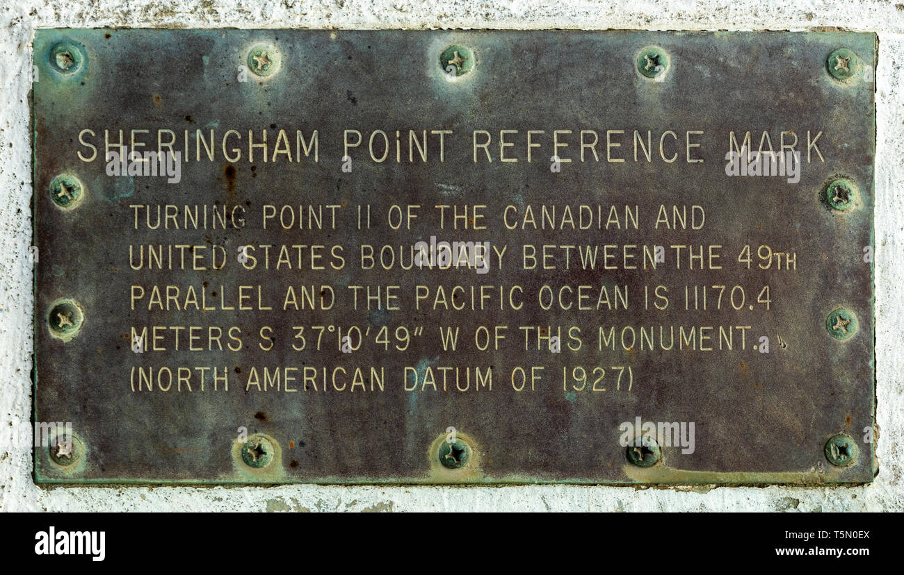 Canada, British Columbia, Sheringham Reference Mark plaque Stock Photo ...
