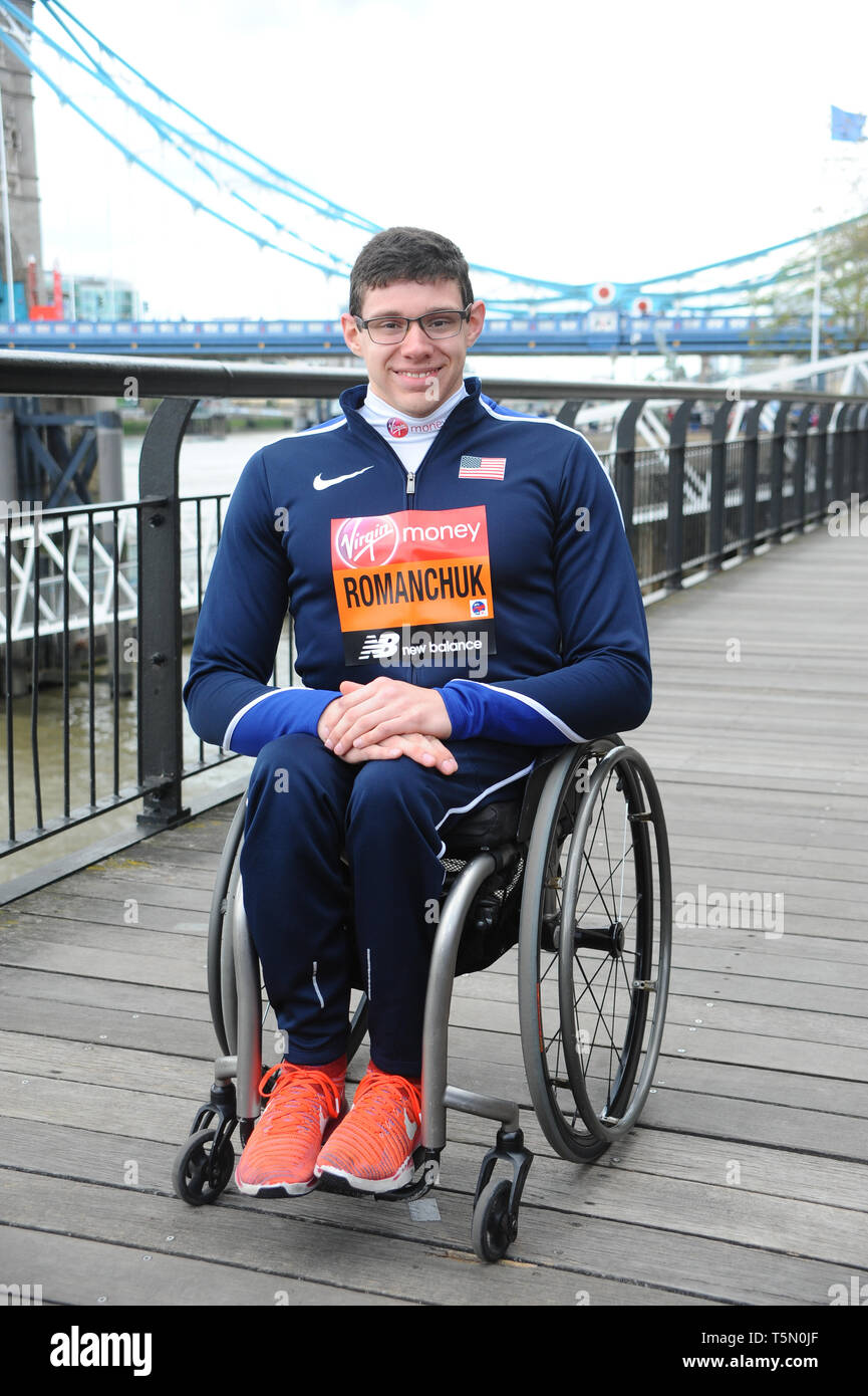 Daniel Romanchuk seen during the London marathon wheelchair athletes ...