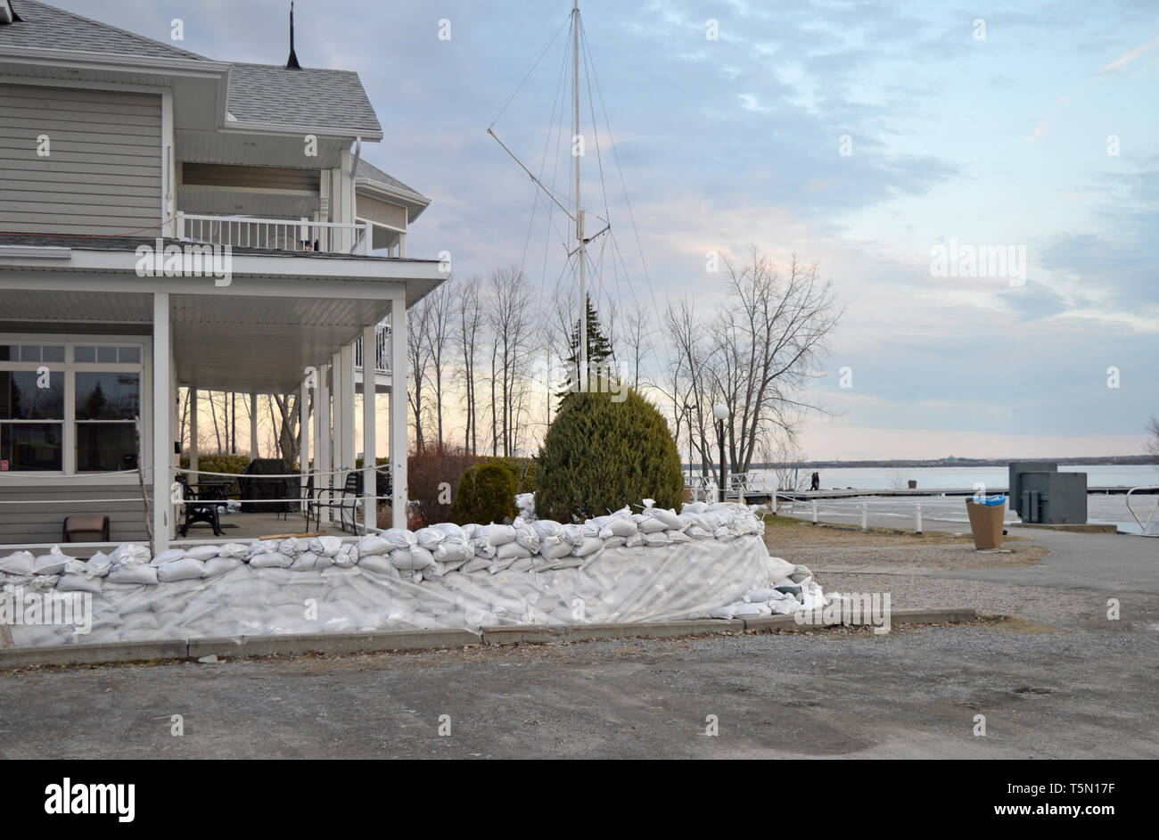 Dock master's house and museum is surrounded by sand bags - preparing ...