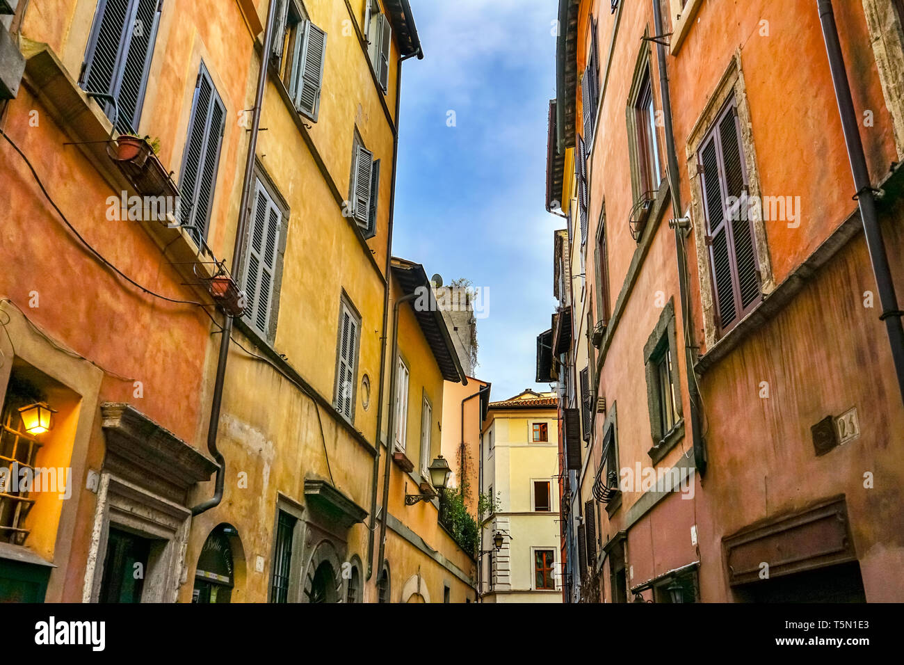 Old Orange Yellow Buildigs Narrow Roman Street Wals Rome Italy Stock ...