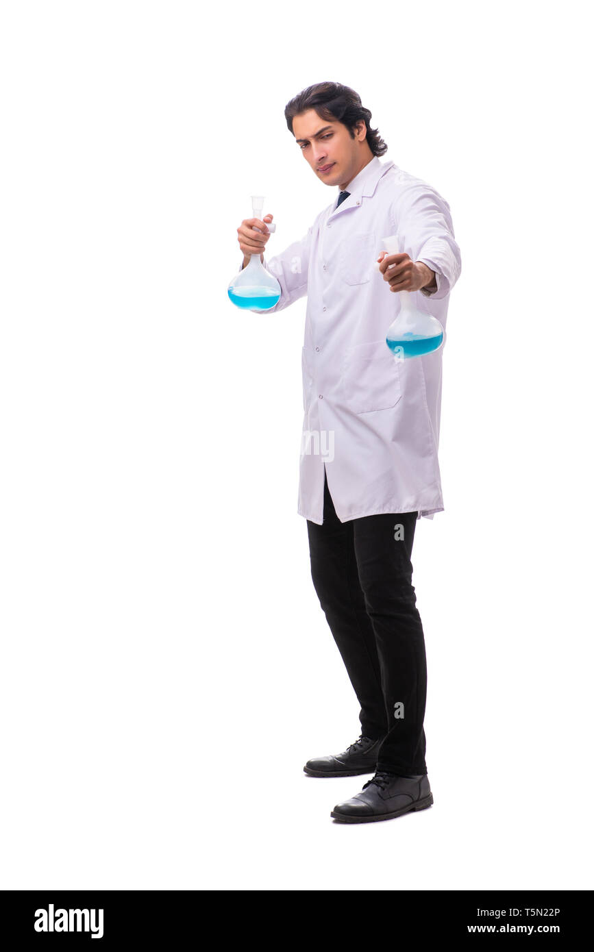 Young chemist isolated on white background Stock Photo - Alamy