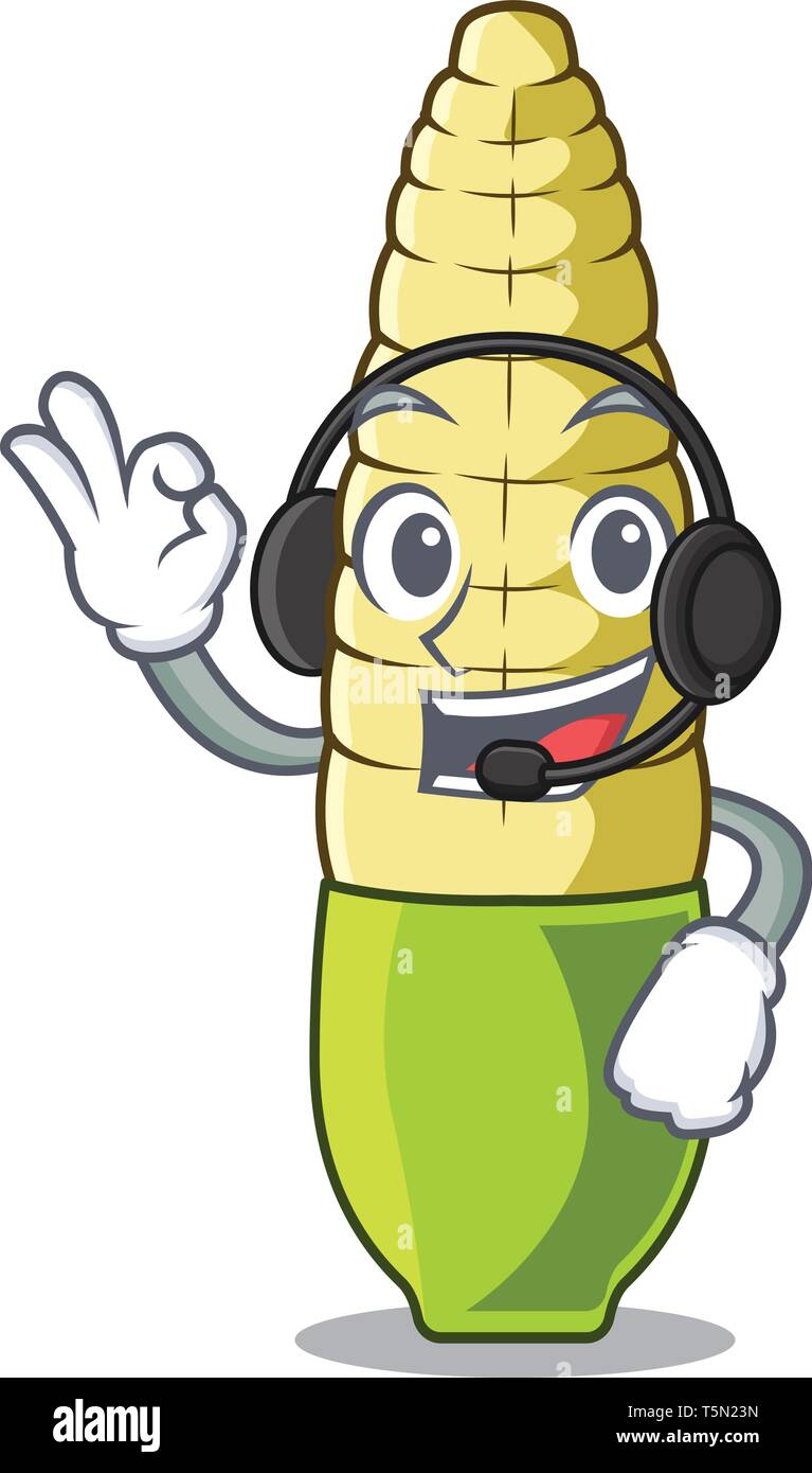 With headphone baby corn fried on cartoon plate Stock Vector Image ...