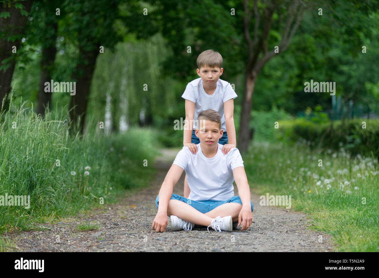 Portrait of two boys (brothers) in nature Stock Photo - Alamy