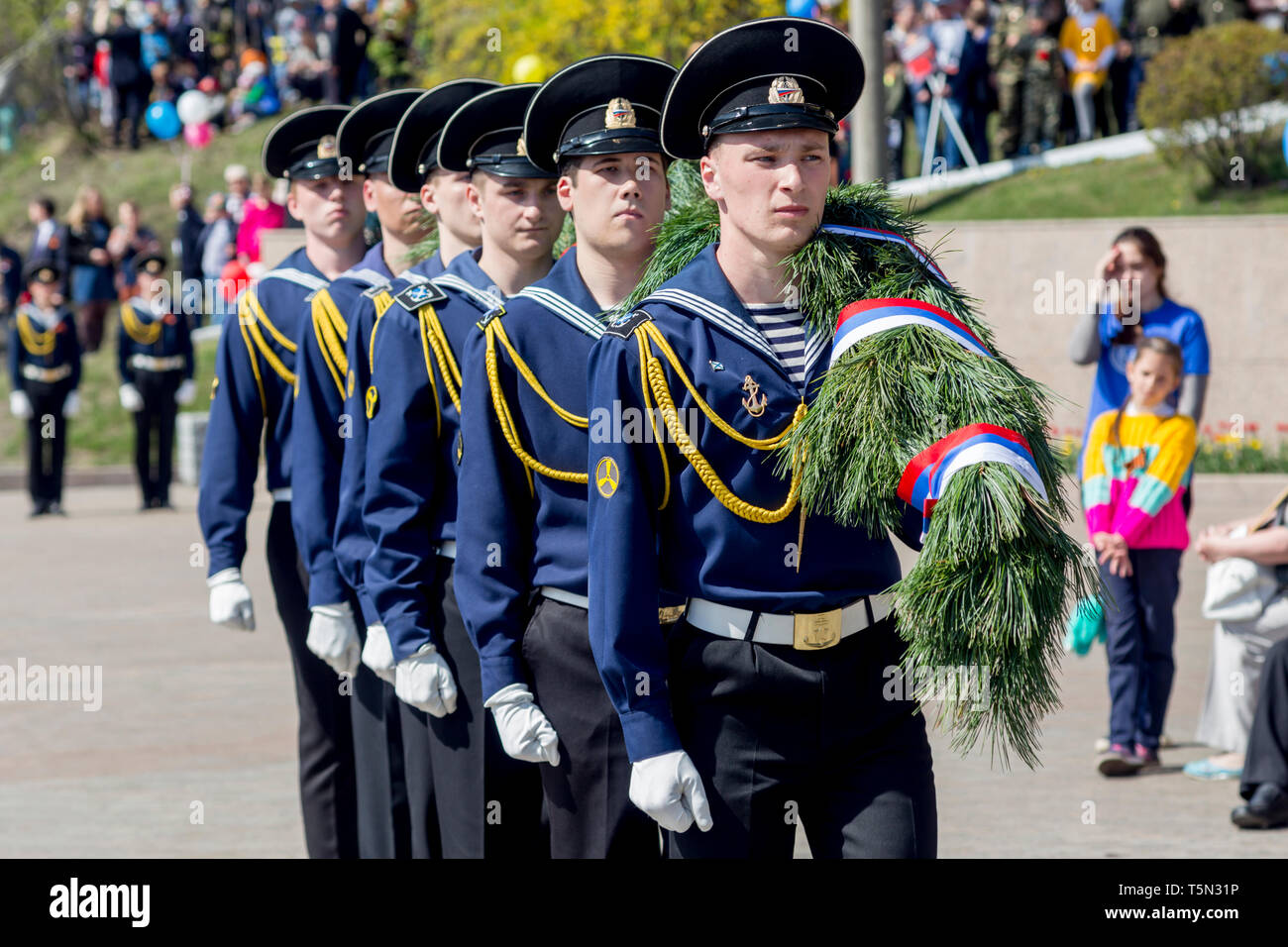 Russia, Nakhodka, 05/09/2017. Portrait of young military sailors in ...