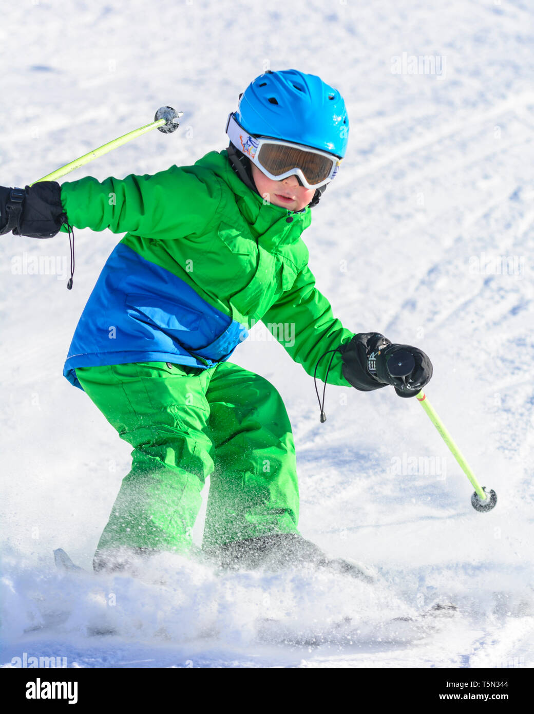 Courageous little alpine skiers on slope Stock Photo - Alamy