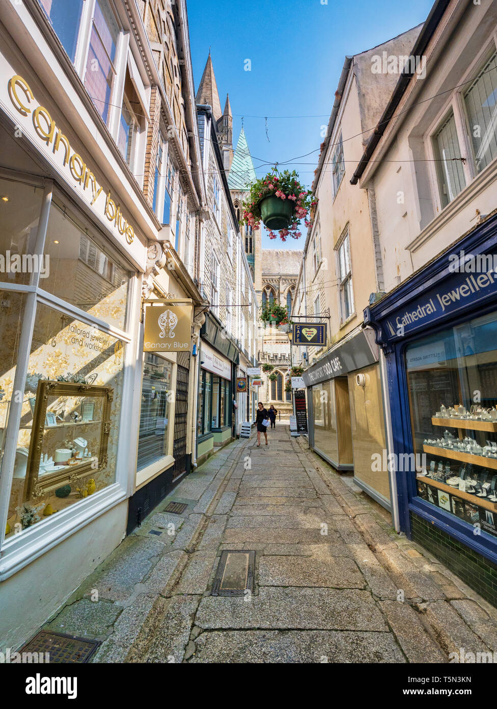 12 June 2018: Truro, Cornwall, UK - Cathedral Lane, with its view to ...