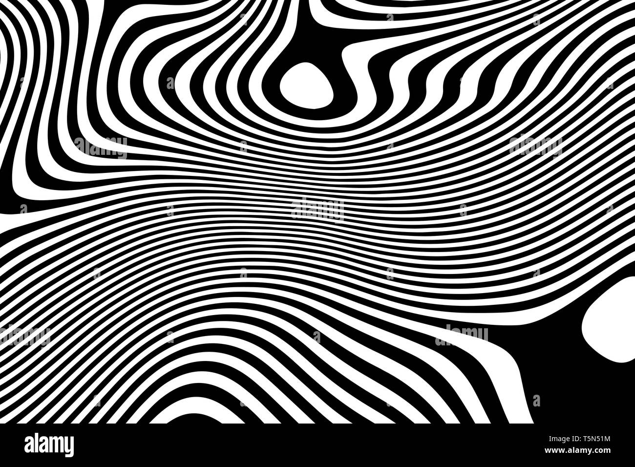 Wavy stripes background with curved ripple lines. Vector zebra texture ...