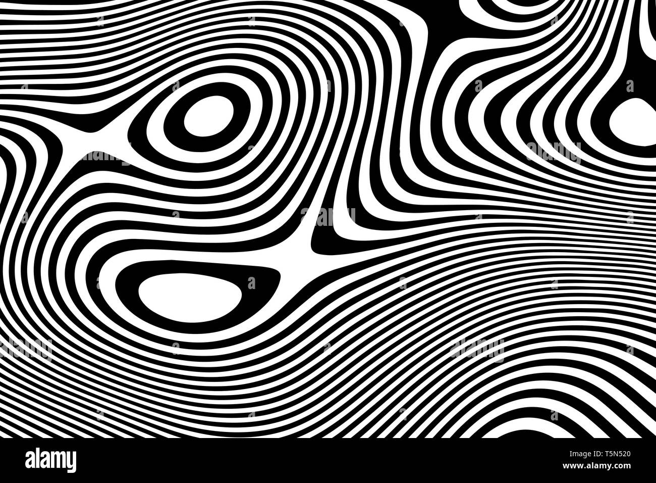 Wavy stripes background with curved ripple lines. Vector zebra texture ...