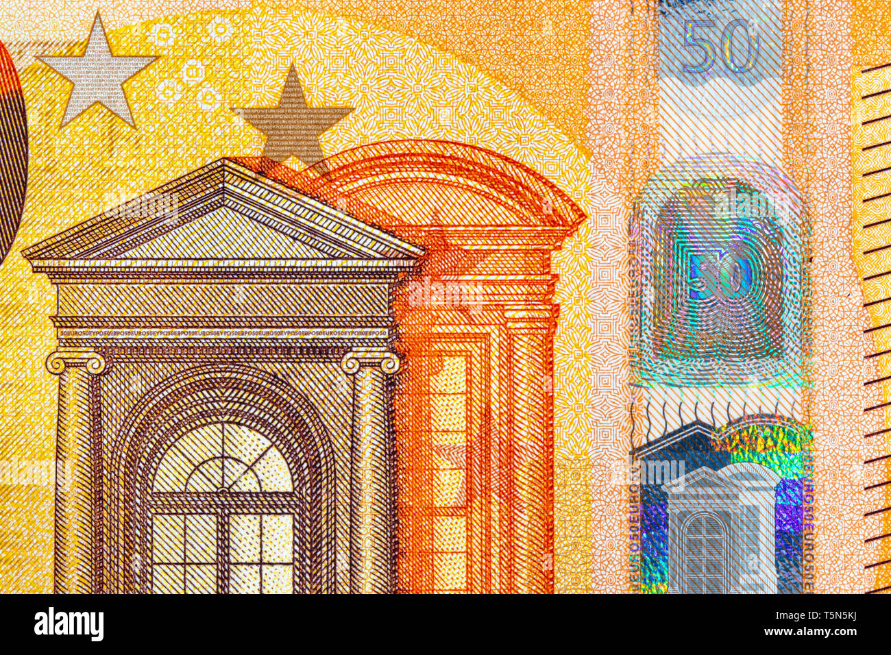 fifty euro bank note close up detail, european currency Stock Photo - Alamy