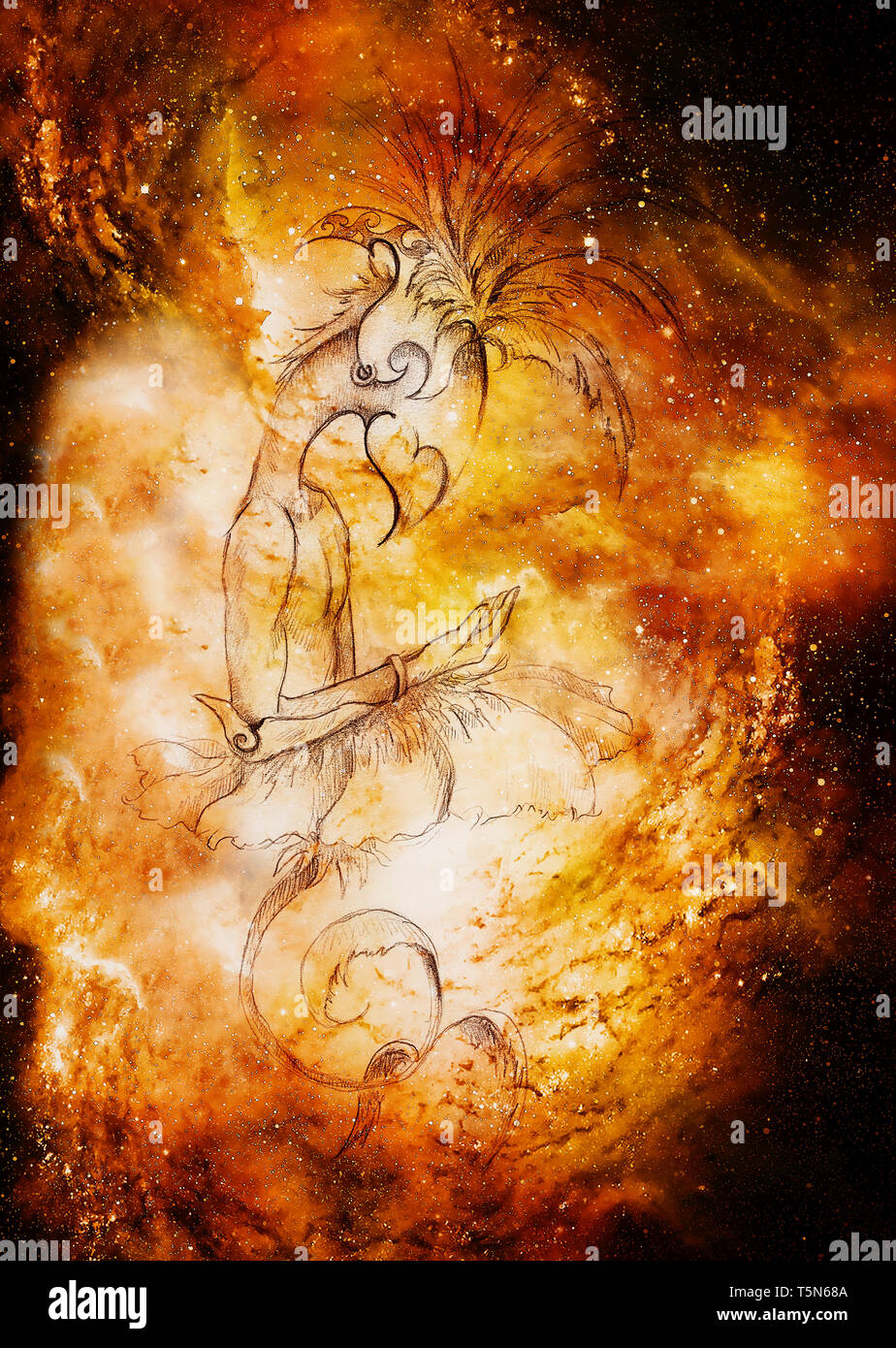 fantasy creature on flower in cosmic space Stock Photo - Alamy