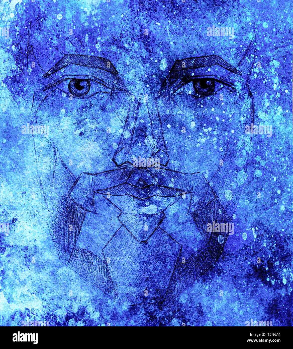 pencils drawing of Jesus on paper, eye contact. Graphic effect Stock ...