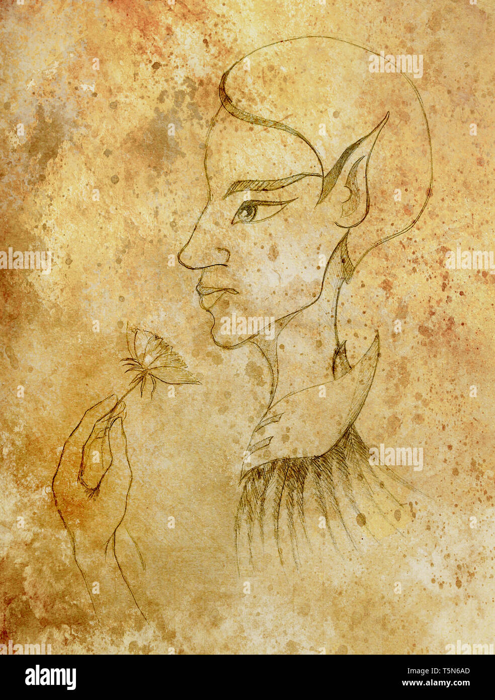 Mystic woman with flower. pencil drawing on paper Stock Photo - Alamy
