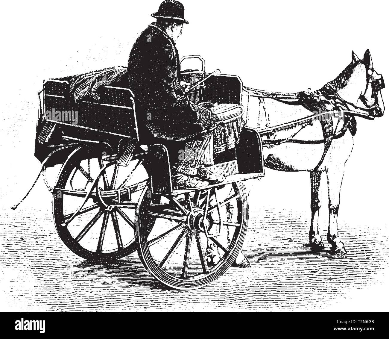 Jaunting car in which each is a two wheeled affair with seats high up ...