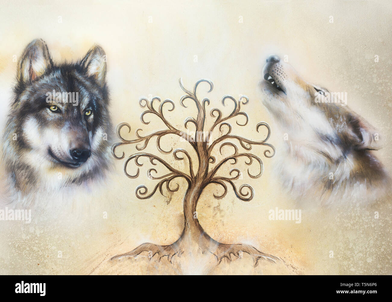 Two wolves painting hi-res stock photography and images - Alamy