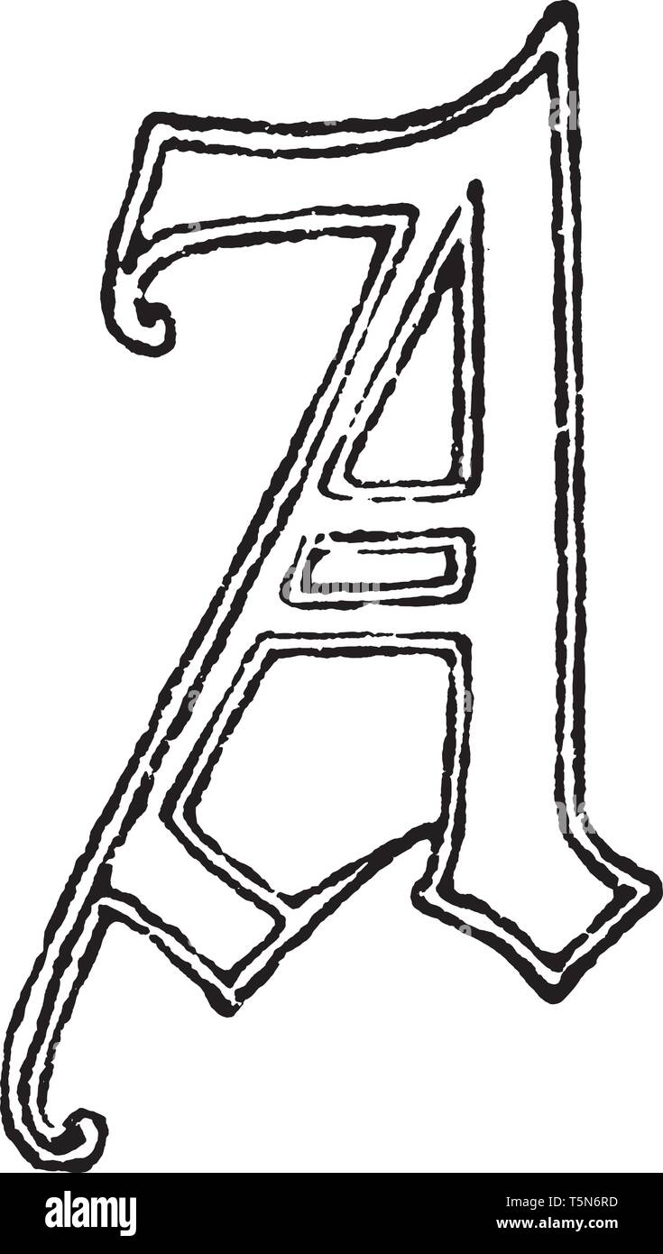 An old English letter A, vintage line drawing or engraving illustration ...