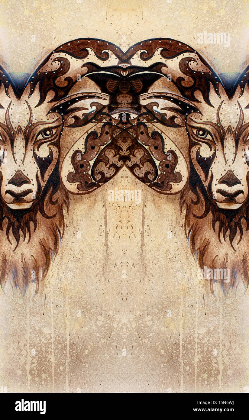 ornamental drawing of Aries, sacred animal symbol Stock Photo - Alamy