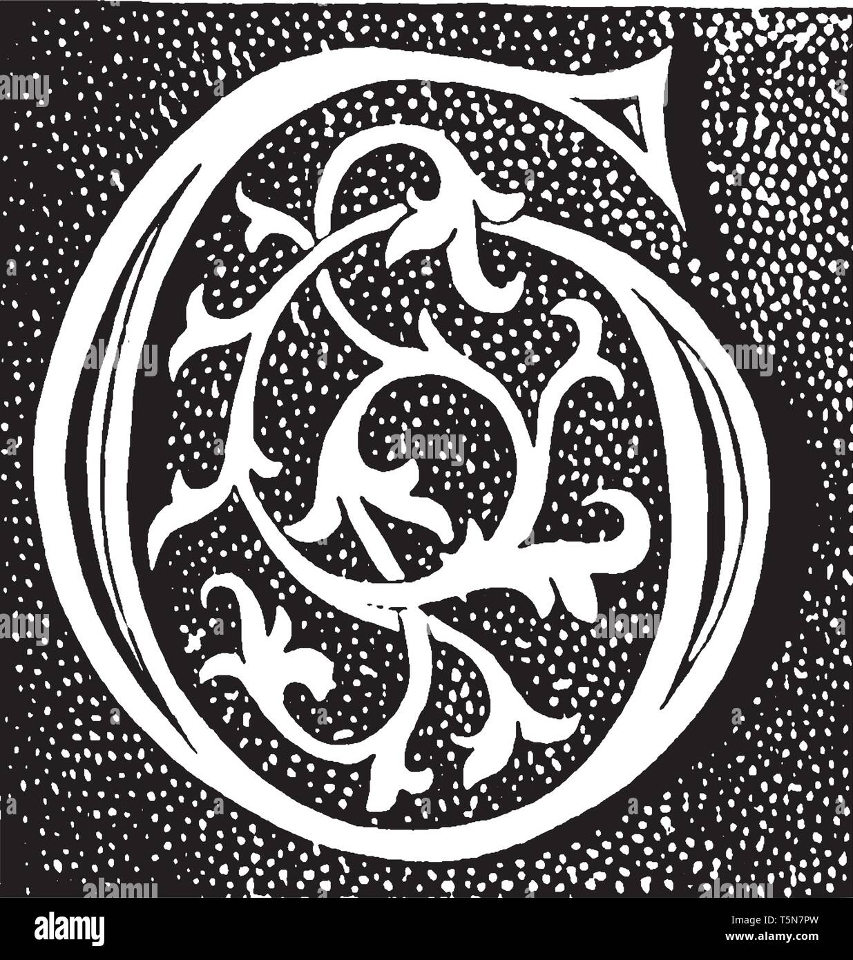 An ornamental and decorative capital letter G, vintage line drawing or ...