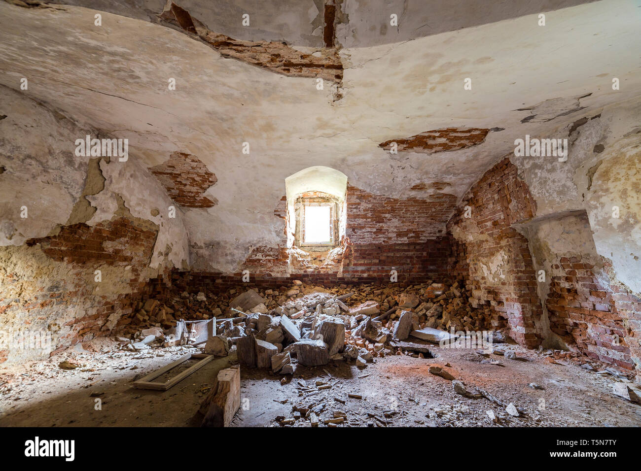 Old forsaken empty basement room of ancient building or palace with ...