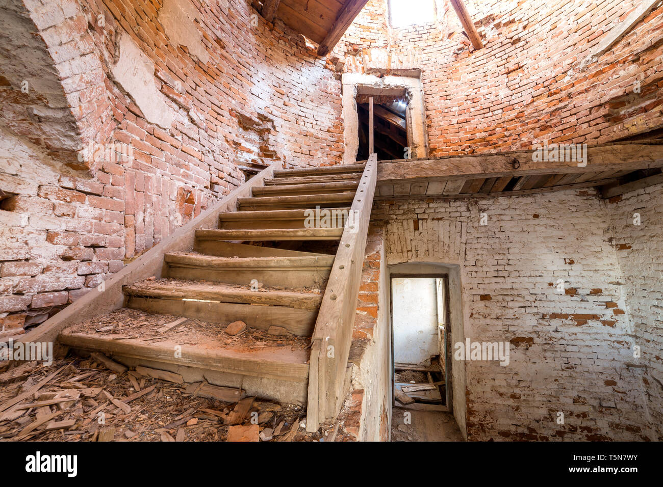 Large spacious forsaken empty basement room of ancient building or ...