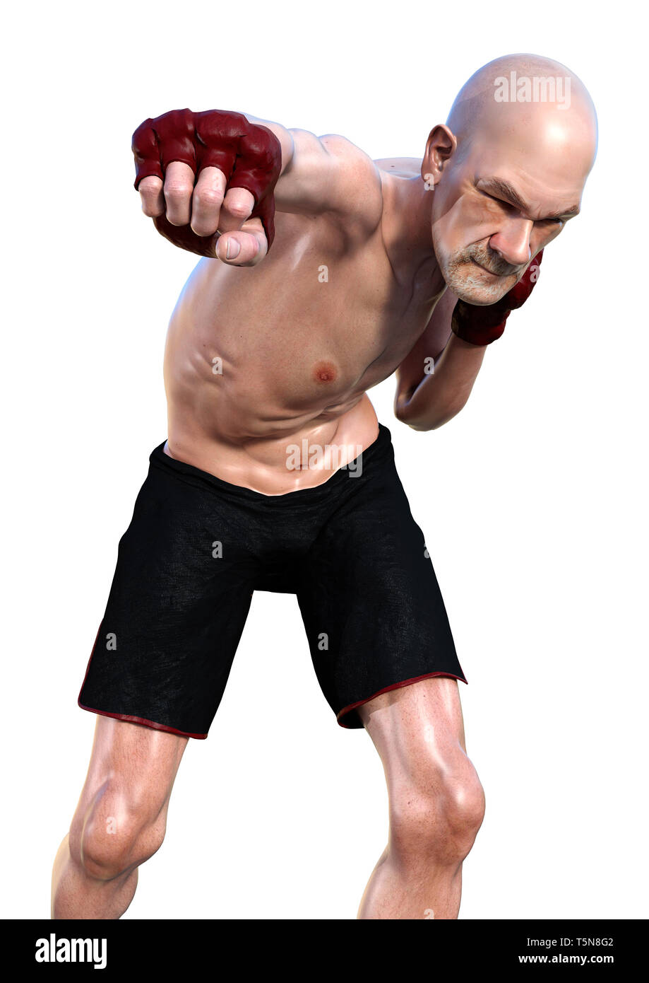 3D rendering of a senior man boxing isolated on white background Stock ...