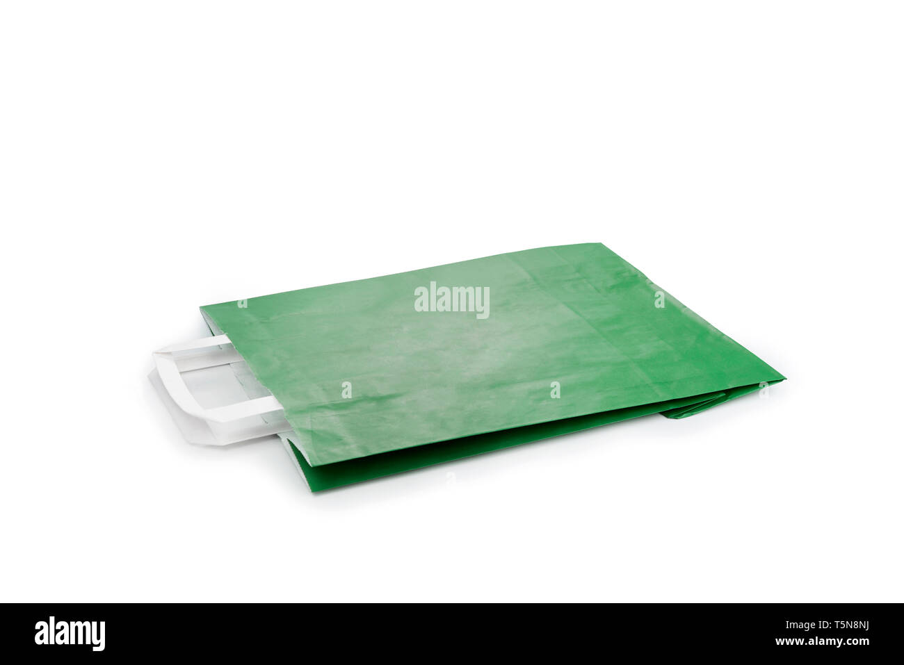 Green Paper bag with handles and copy space isolated on white ...