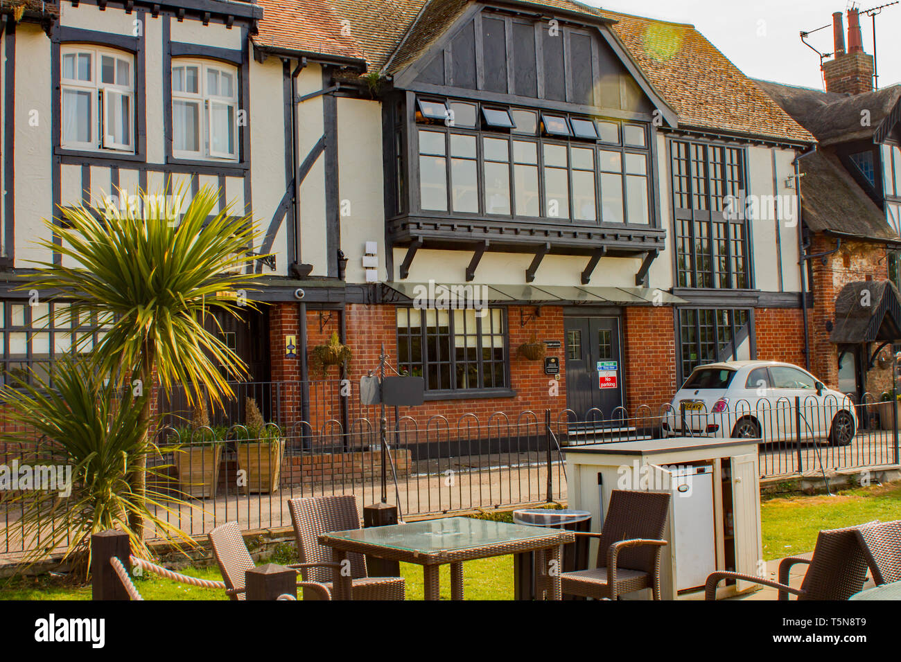 The rear of the Swan Inn public house, Horning. This tudor styled pub ...