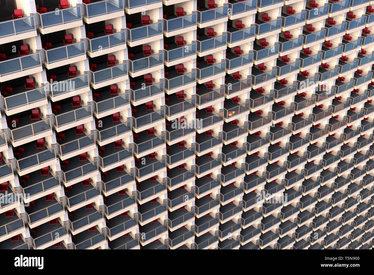 3D rendering of uniformed looking apartments in a huge and overcrowded ...
