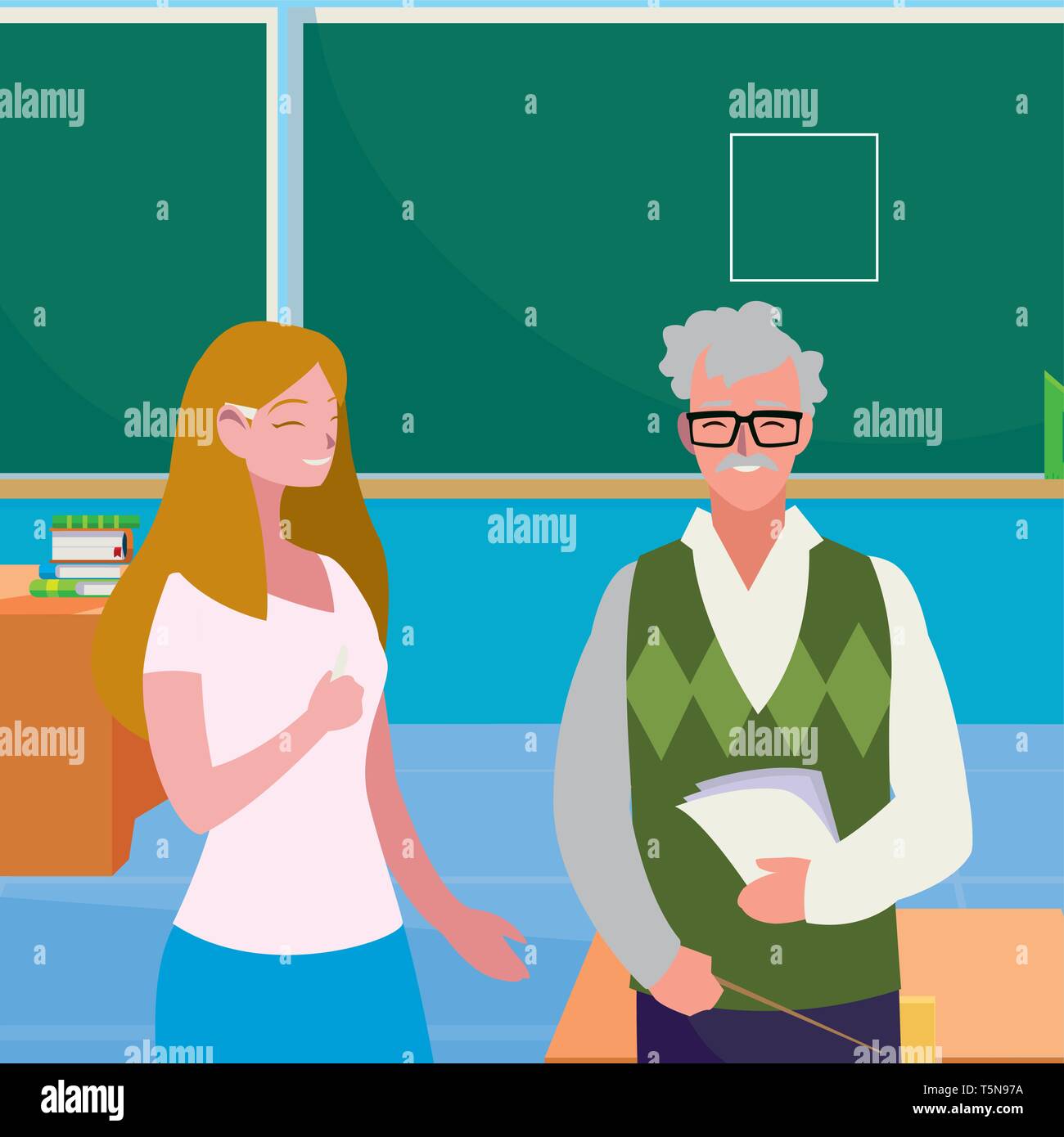 teachers couple in the classroom characters vector illustration design ...