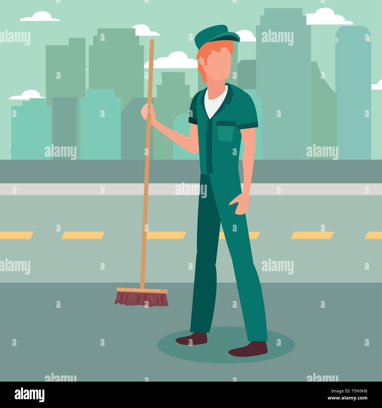 street sweeper man profession labour day vector illustration Stock ...