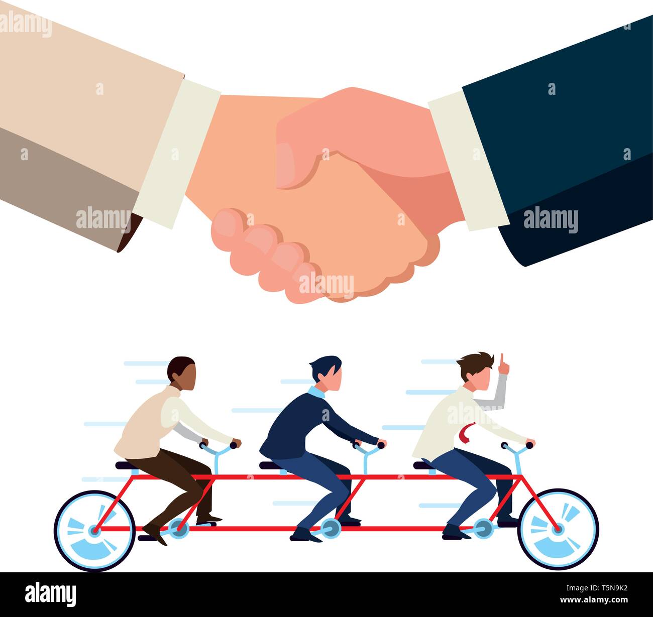 teamwork in tamden bicycle and handshake vector illustration design ...