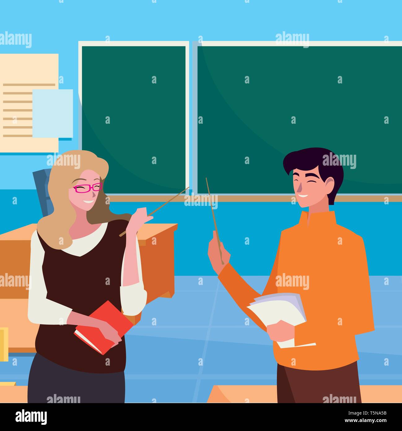 teachers couple in the classroom characters vector illustration design ...