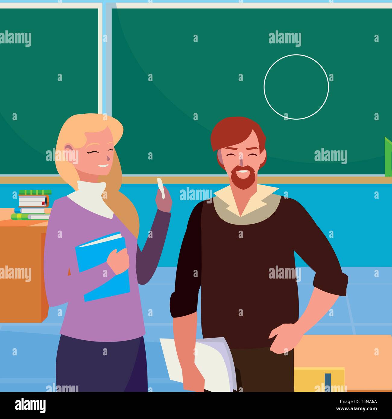 teachers couple in the classroom characters vector illustration design ...