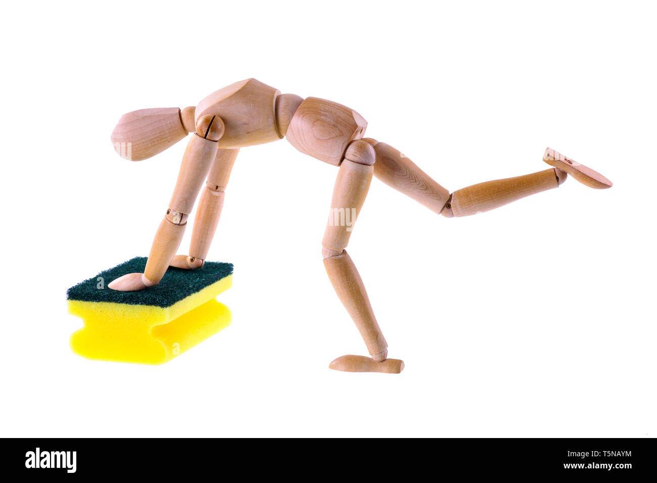 Wooden dummy when cleaned with a sponge - isolated Stock Photo - Alamy