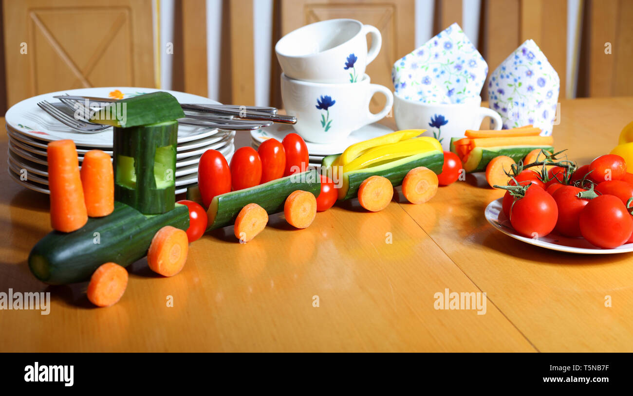 Cucumber train, from cucumbers and other vegetables carved train Stock ...