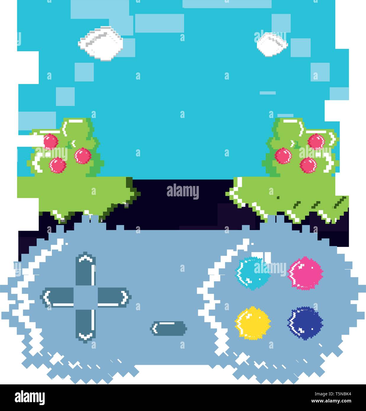 video game control with stage scene pixelated vector illustration ...