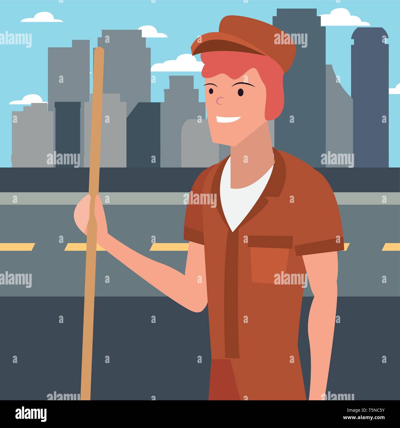 street sweeper profession labour day vector illustration Stock Vector ...