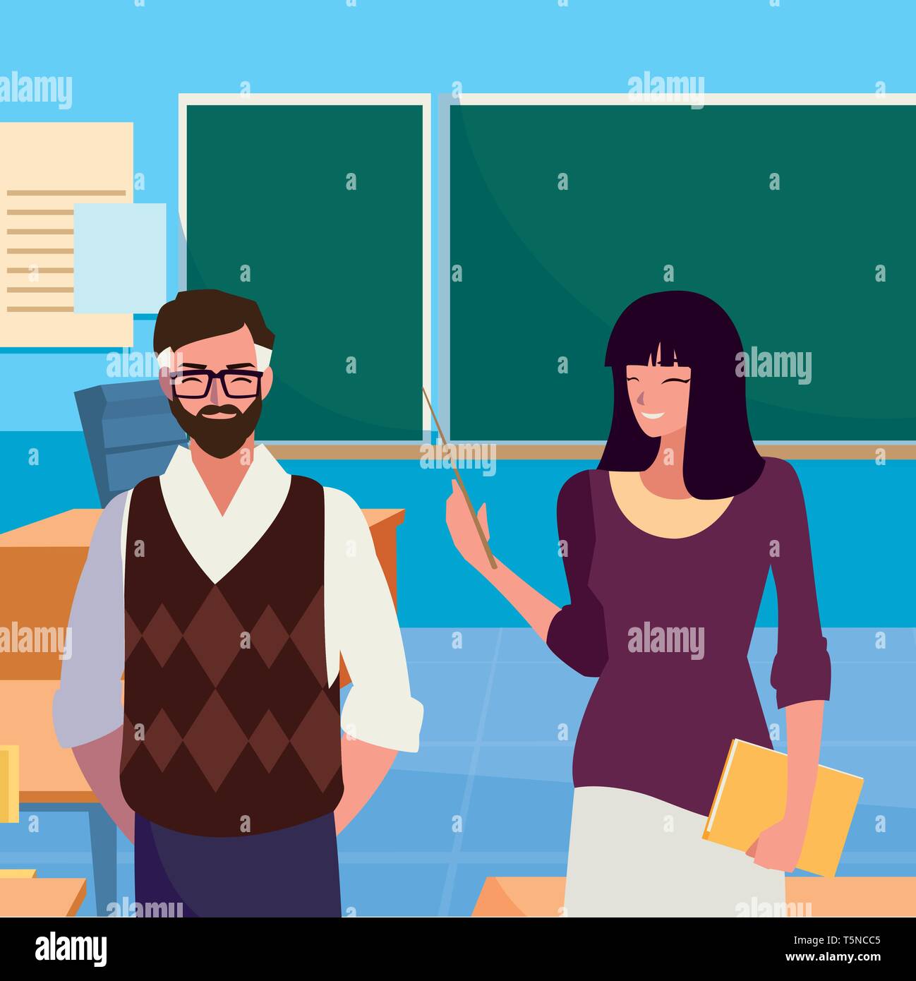 teachers couple in the classroom characters vector illustration design ...